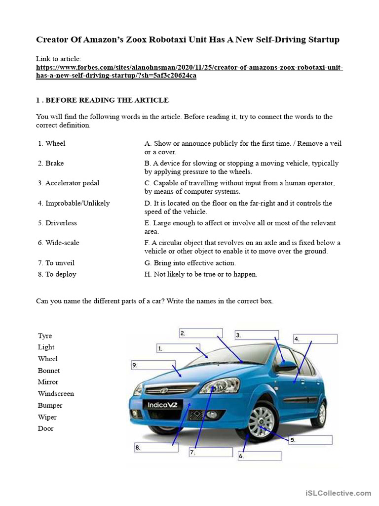 Vocabulary and Speaking Practice - Self-Driving Cars | PDF | Wheel ...