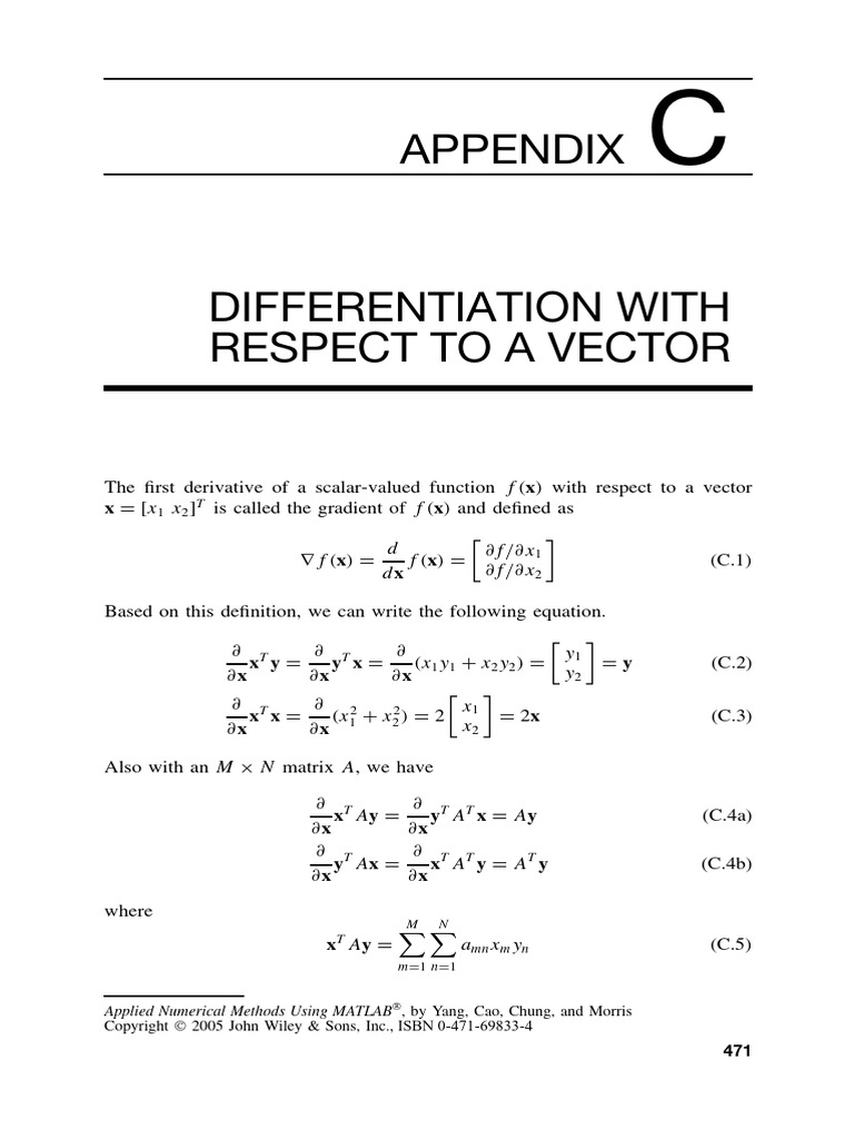 Applied Numerical Methods Using MATLAB - 2005 - Yang - Appendix C Differentiation With Respect ...