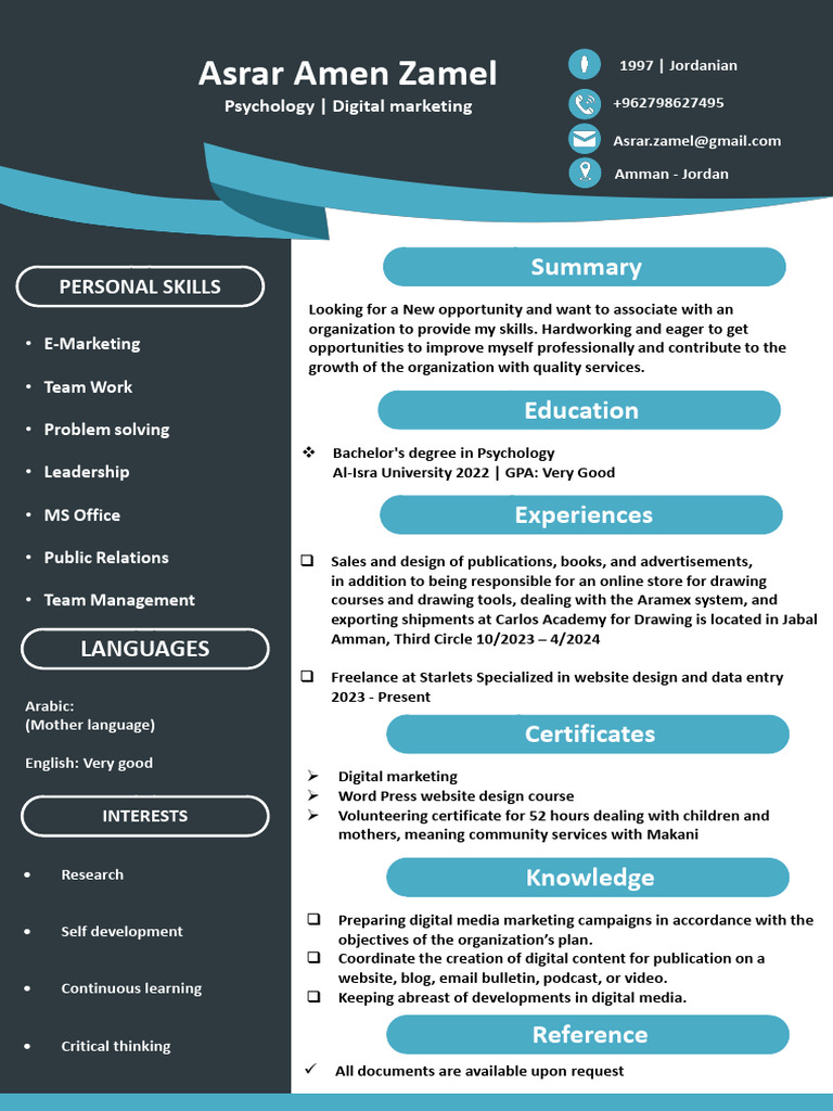 Asrar Amen Zamel: Personal Skills | PDF | Digital Marketing | Human Communication