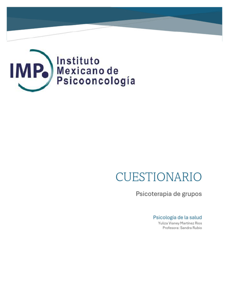 cuestionario de la lectura | PDF | Psicoterapia | Psicoterapia grupal cuestionario de la lectura | PDF | Psicoterapia | Psicoterapia grupal