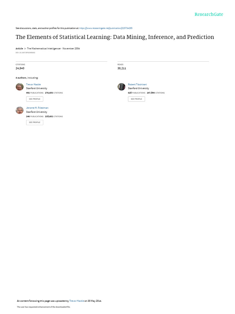 The Elements of Statistical Learning Data Mining I | PDF | Machine Learning | Statistics