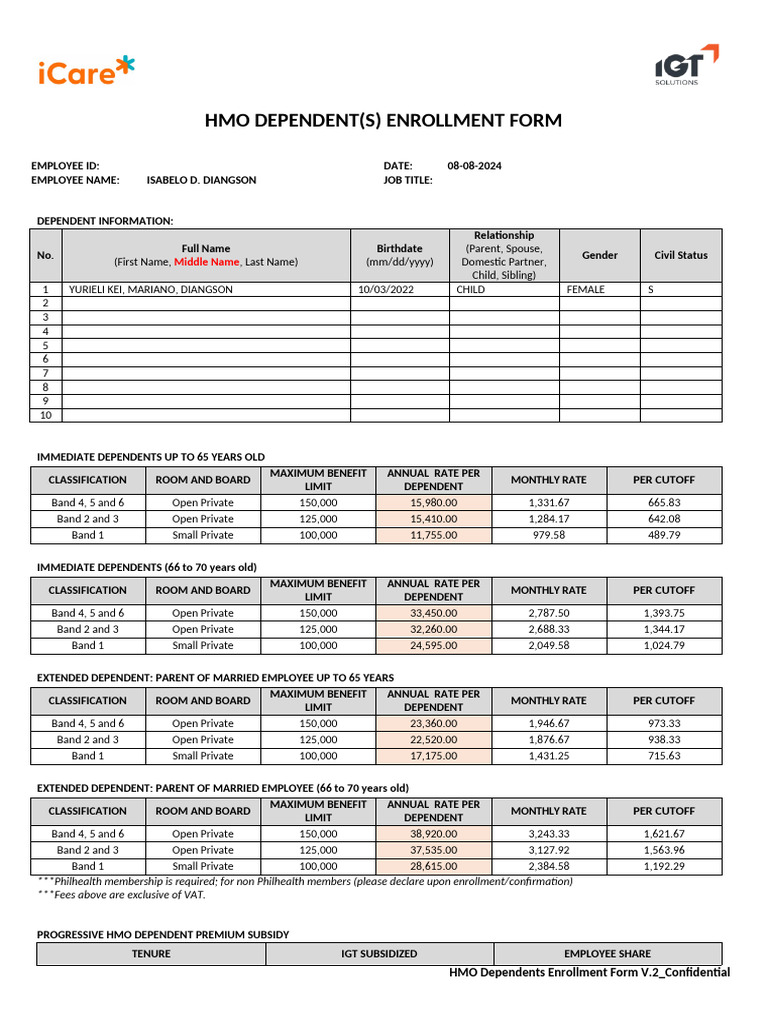 HMO Dependent Enrollment Form 1 | PDF | Social Institutions