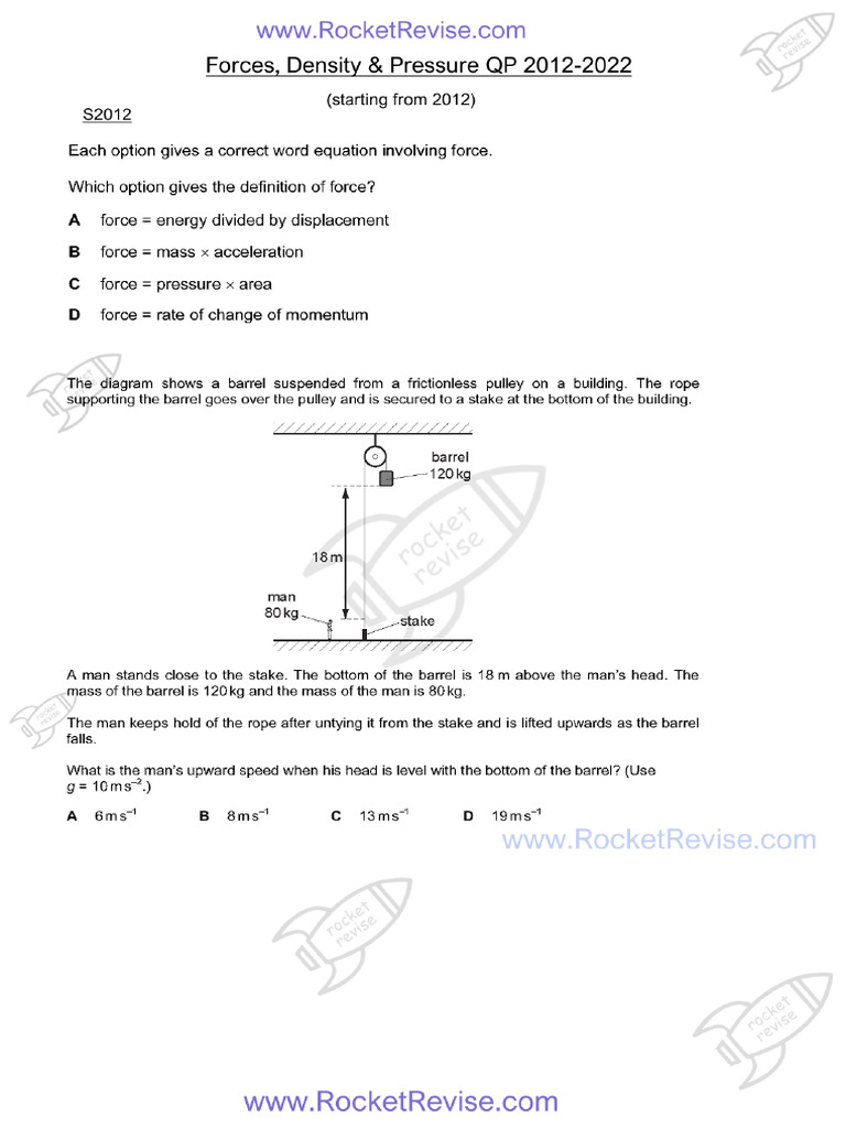 Force, Density and Pressure QP | PDF