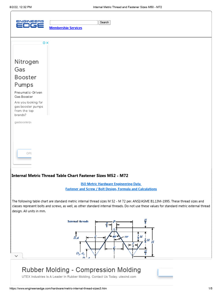 Internal Metric Thread and Fastener Sizes M50 - M72 | PDF | Screw ...