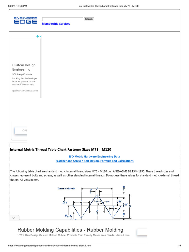 Internal Metric Thread and Fastener Sizes M75 - M120 | PDF | Screw ...