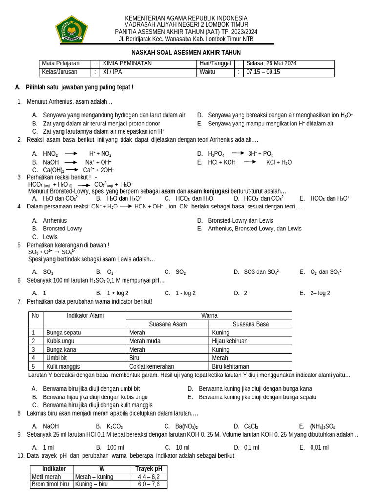 SOAL Kimia Kelas XI Genap | PDF