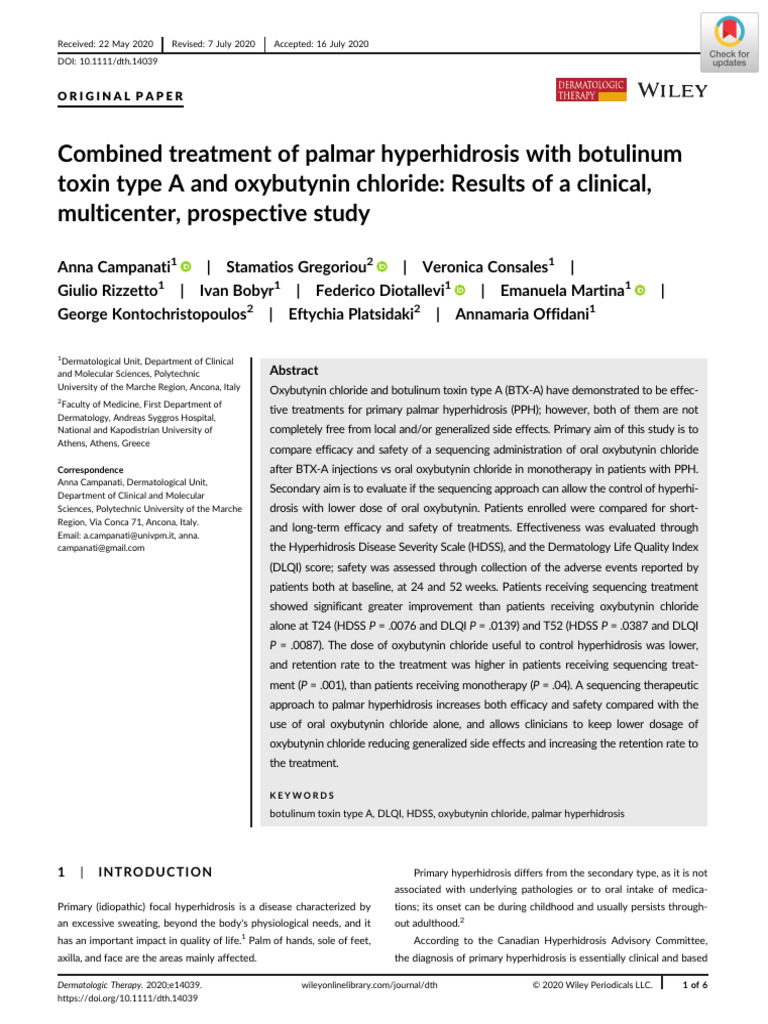Combined treatment of palmar hyperhidrosis with botulinum toxin type A ...