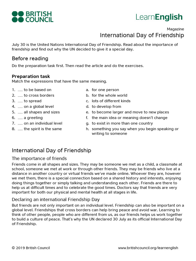 LearnEnglish Magazine International Day of Friendship | PDF