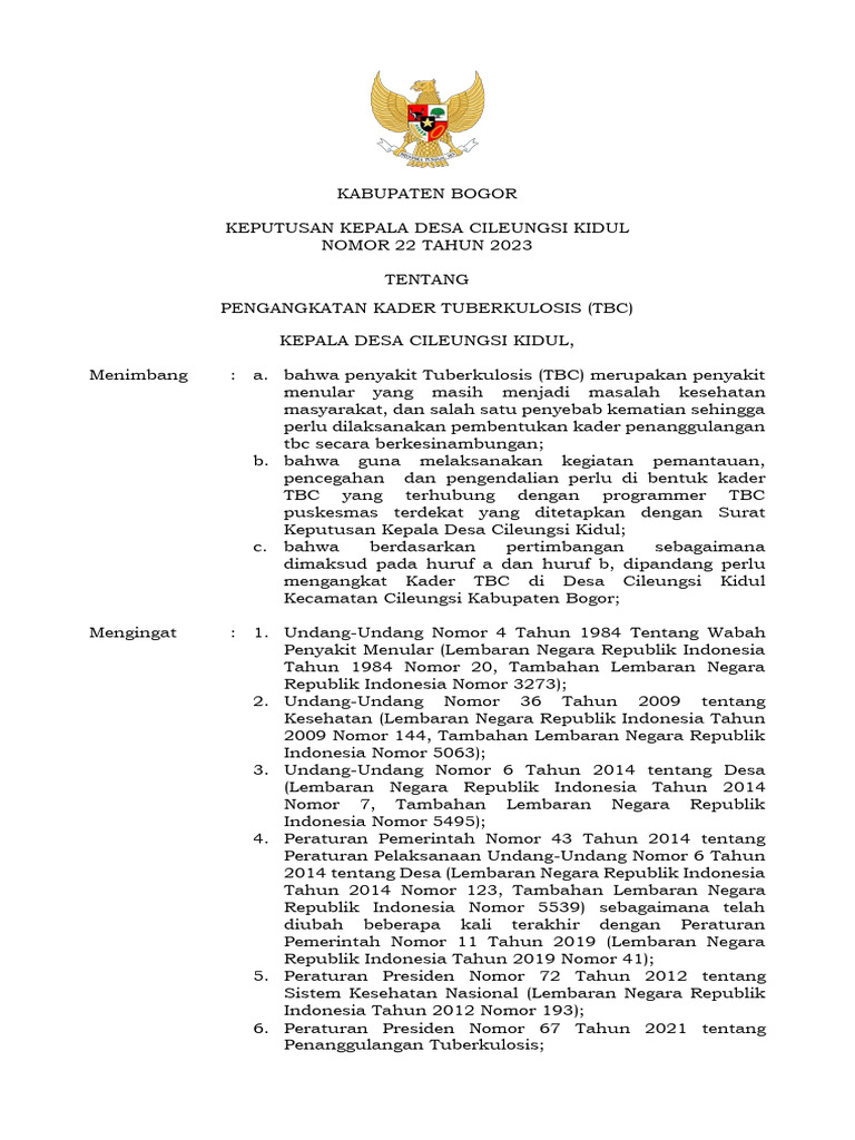 Pengangkatan Kader TBC Cileungsi 2023 | PDF