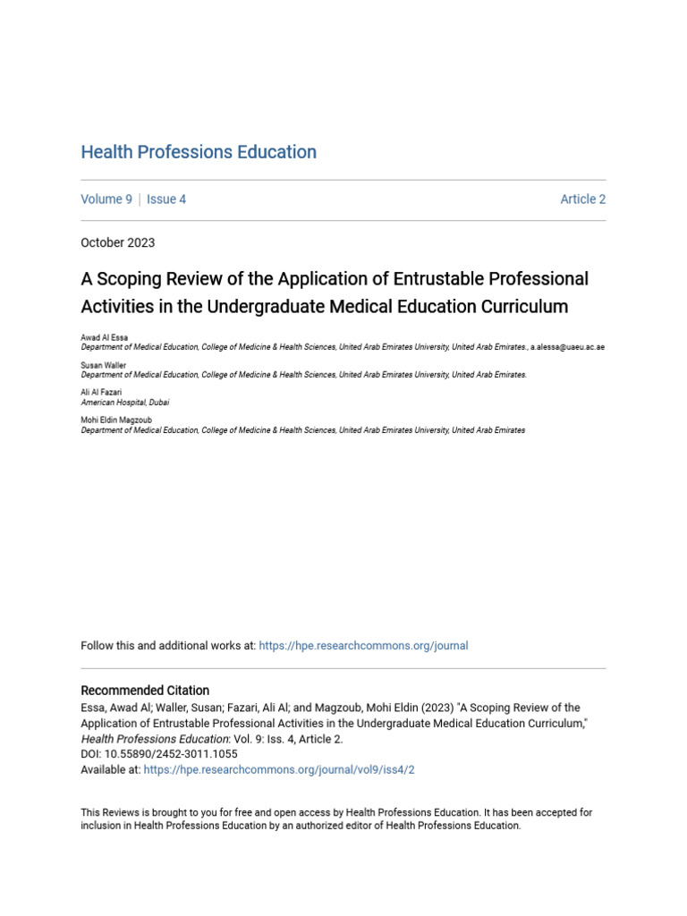 A Scoping Review of The Application of Entrustable Professional A | PDF ...