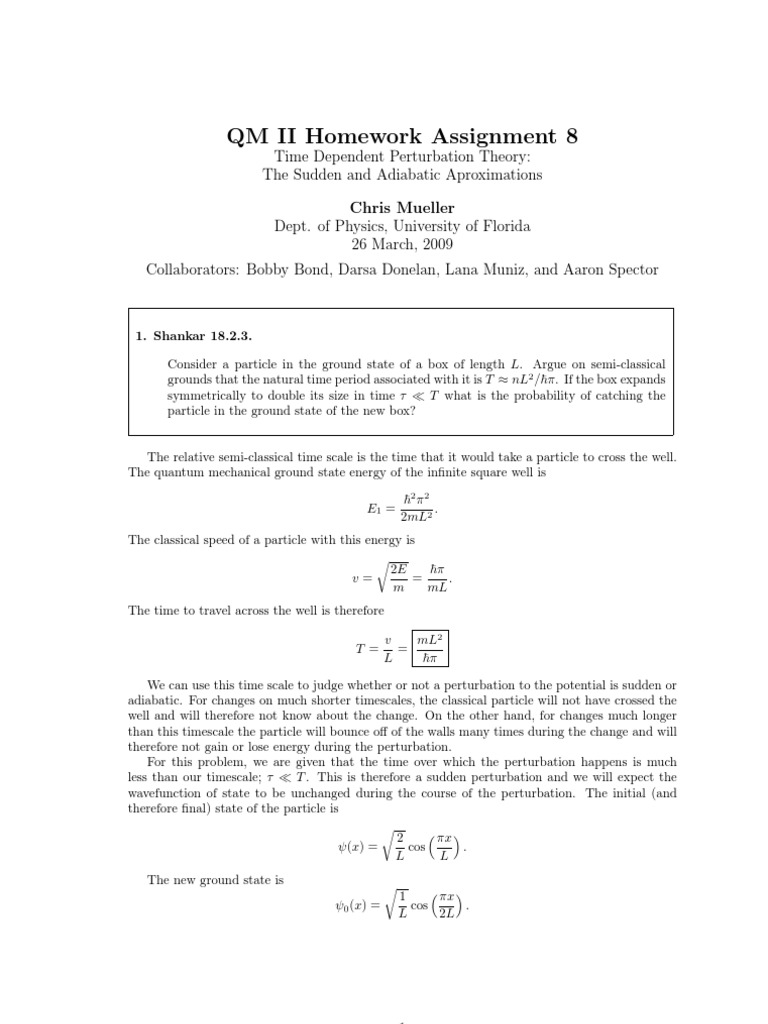 Quantum Mechanics Homework Analysis | PDF | Spin (Physics) | Hamiltonian (Quantum Mechanics)