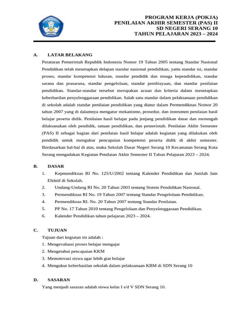 Program Kerja Pas Ii 2023 - 2024 (Uas | PDF