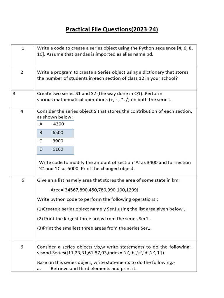 Practical File Questions (2023-24) | PDF | Computer Data | Software ...