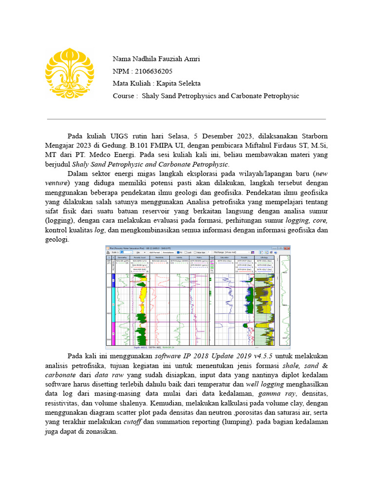 Resume Shaly Sand Petrophysic and Carbonate Petrophysic - Universitas ...