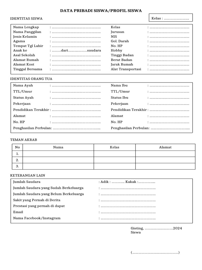 Data Pribadi Siswa | PDF