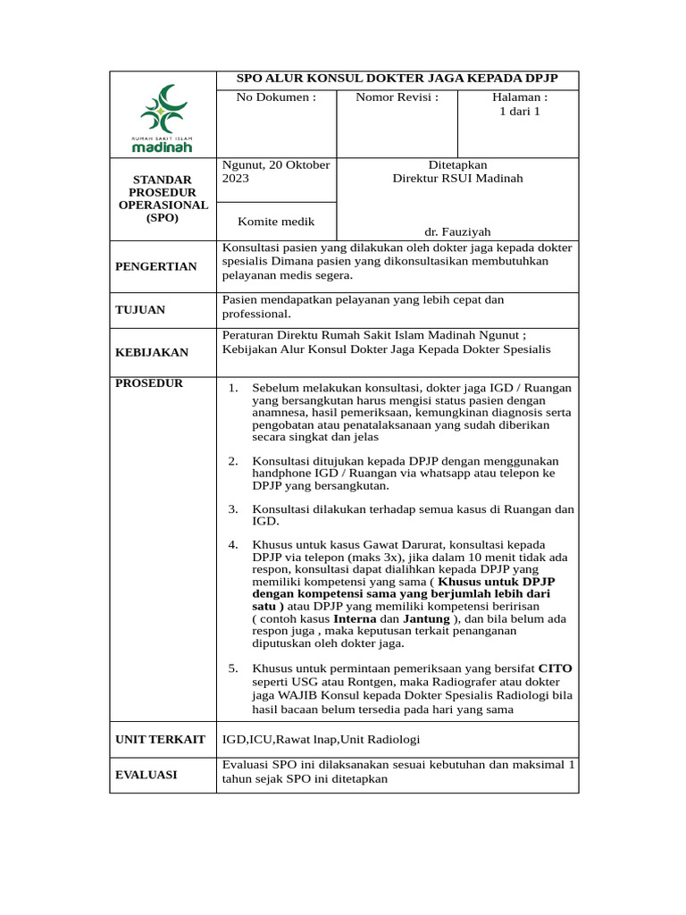 Sop Alur Konsul DPJP Fix | PDF