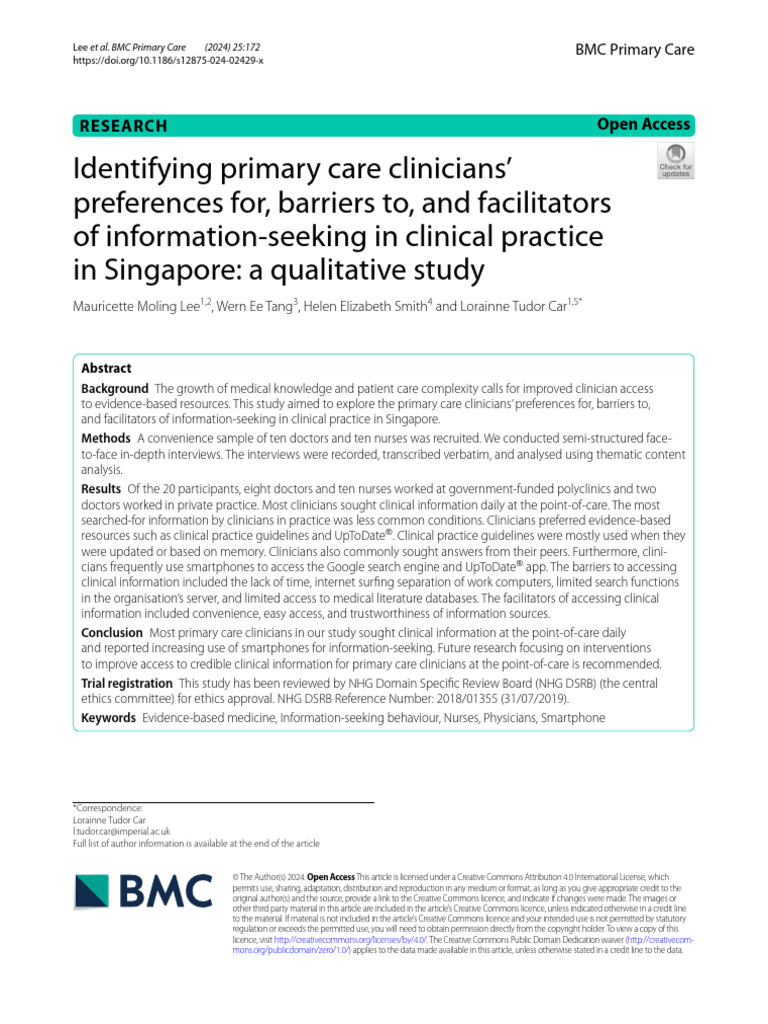 Identifying Primary Care Cliniciansâ Preferences For, Barriers To, and ...