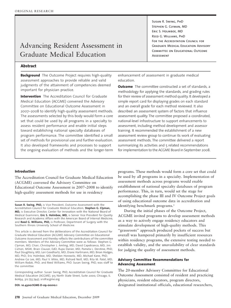 Advancing Resident Assessment in Graduat | PDF | Educational Assessment ...