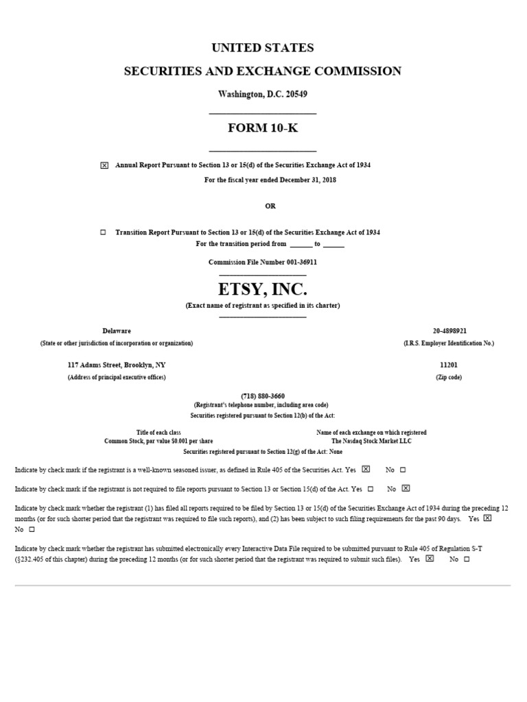 Form-10K | PDF | Etsy | Form 10 K