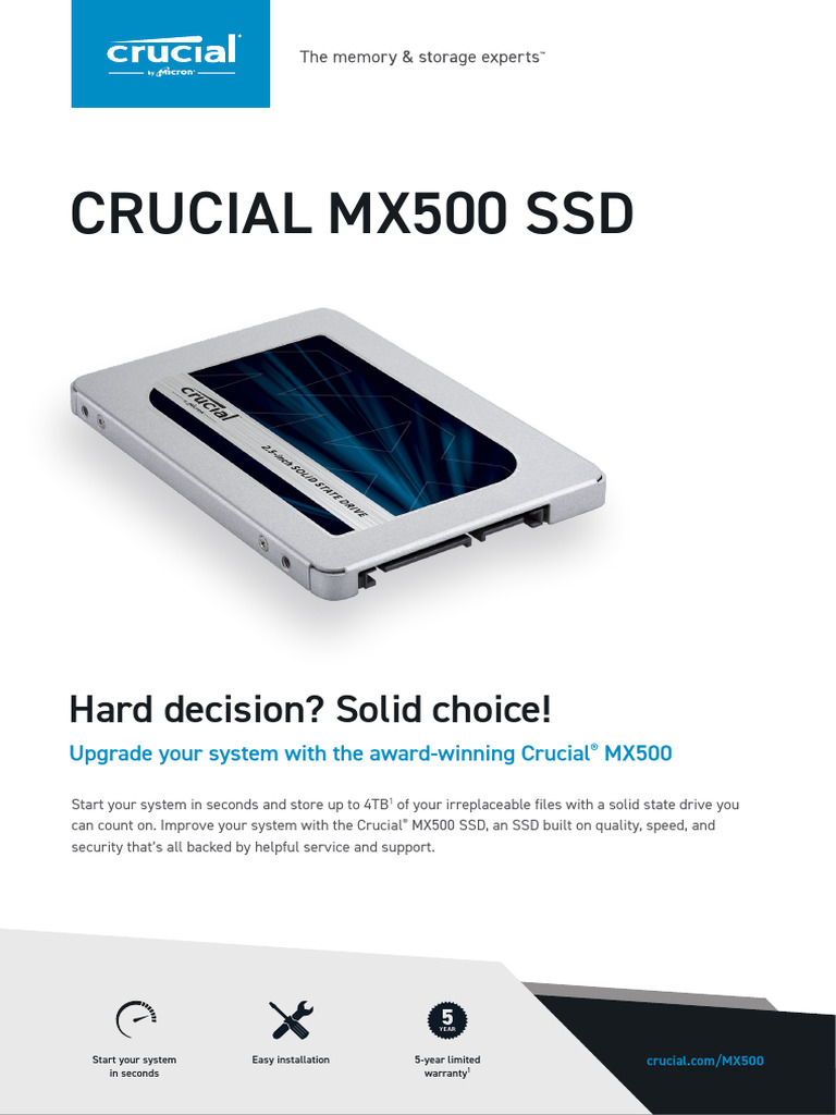 Crucial Mx500 SSD Productflyer en | PDF | Solid State Drive | Flash Memory