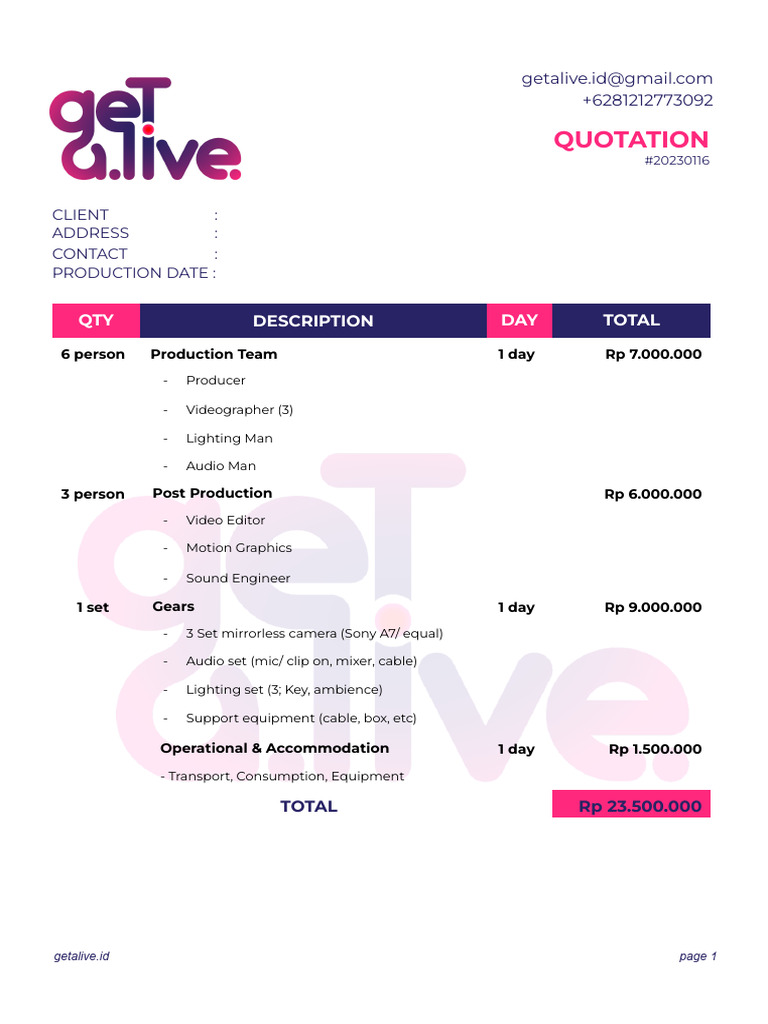 Contoh Quotation - Getalive - Id | PDF