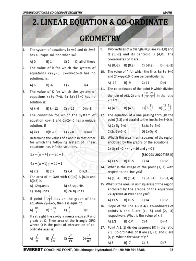 Linear Equations Handout - 17938003 - 2024 - 04 - 17 - 18 - 20 | PDF ...