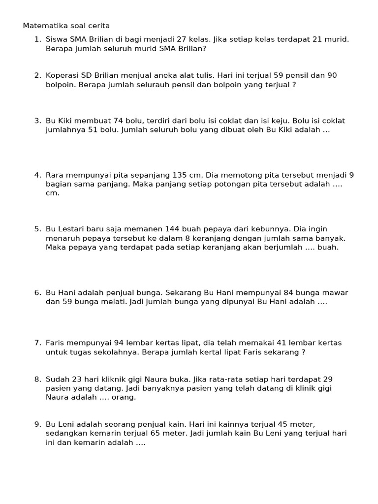 Matematika Soal Cerita | PDF | Griya & Taman