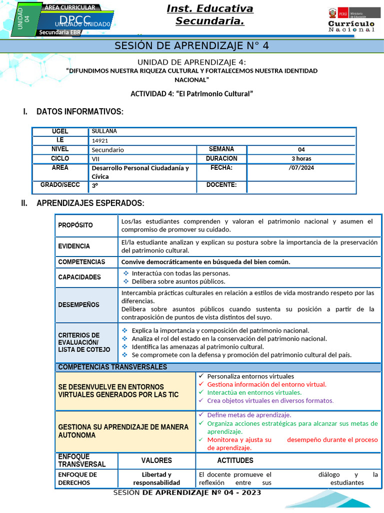 3º DPCC - Ses 4 Uni 4 - Sem 04 | PDF | Aprendizaje | Evaluación