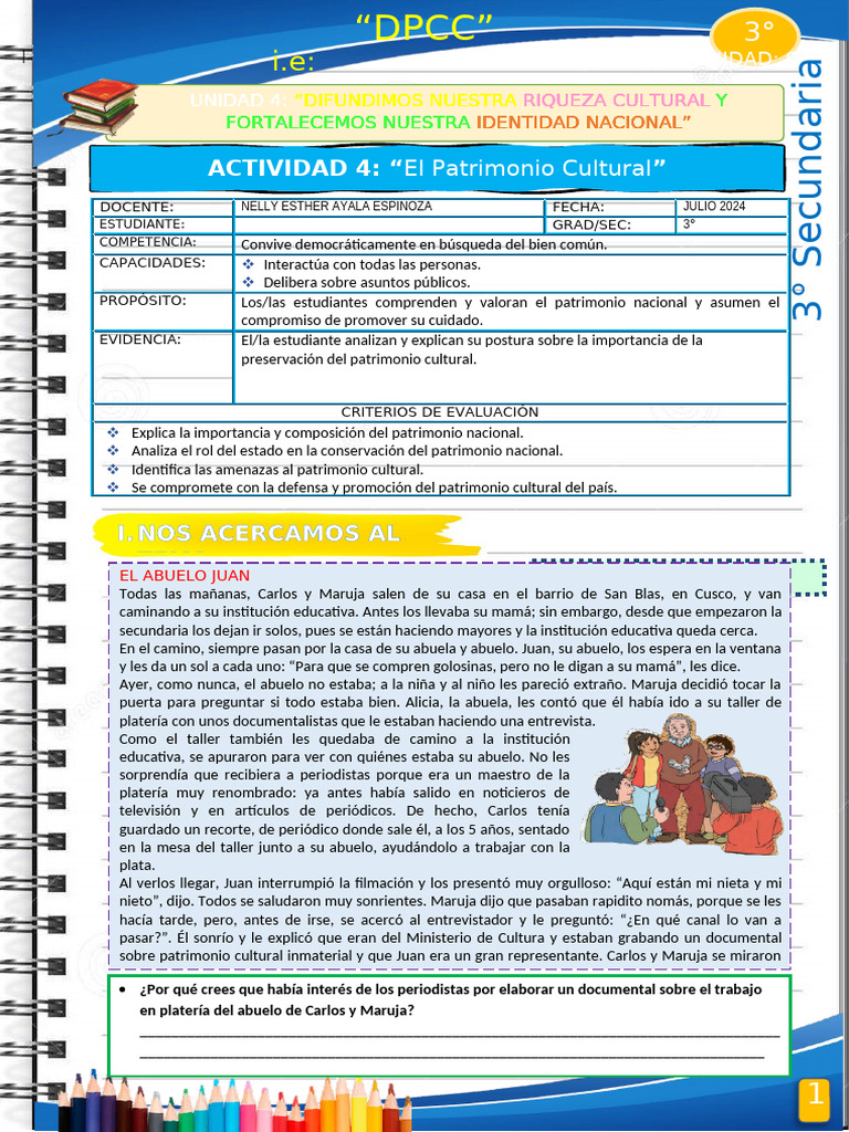 3° DPCC - Actv.04-Unid.4 2023 | PDF | Patrimonio cultural | Bienes (Ley)