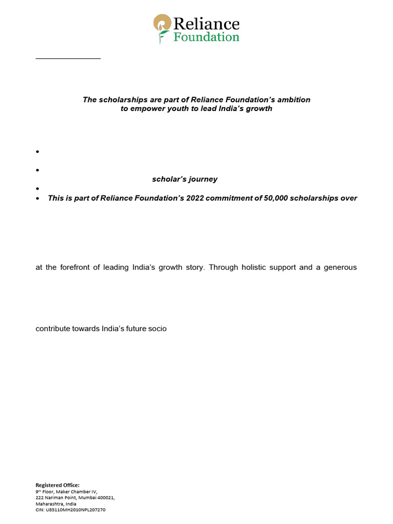 Mr Reliance Foundation Scholarships 2024 25 Application Pdf