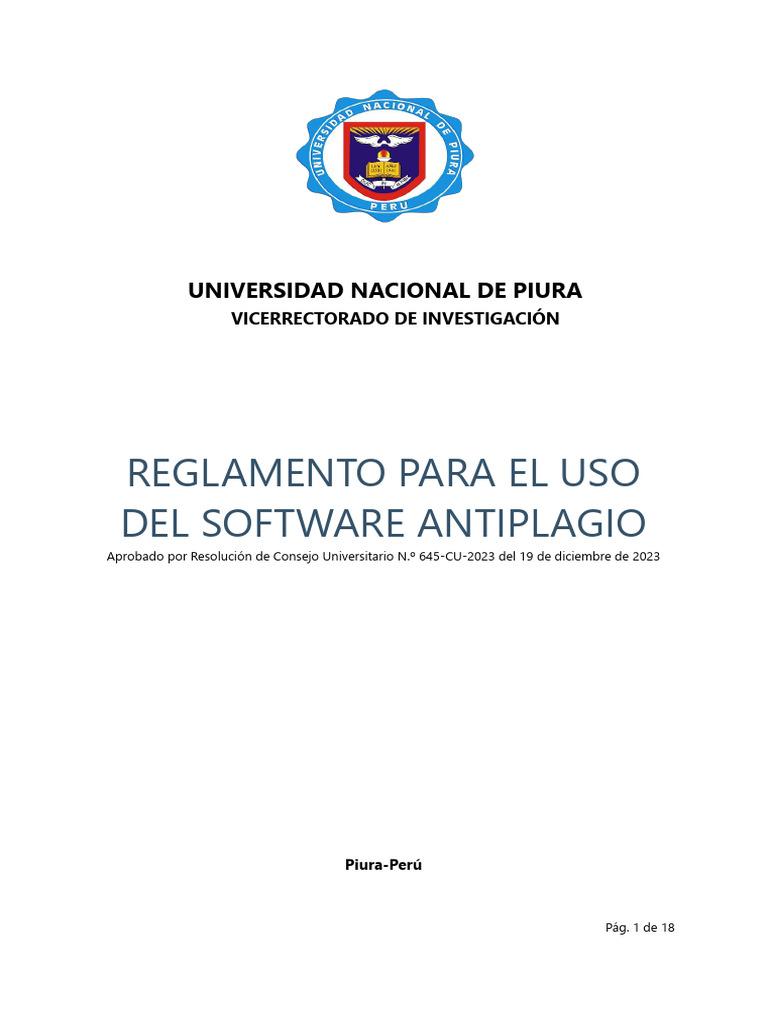 Reglamento para El Uso Del Sofware Antiplagio UNP | PDF | Acceso abierto | Microsoft Excel