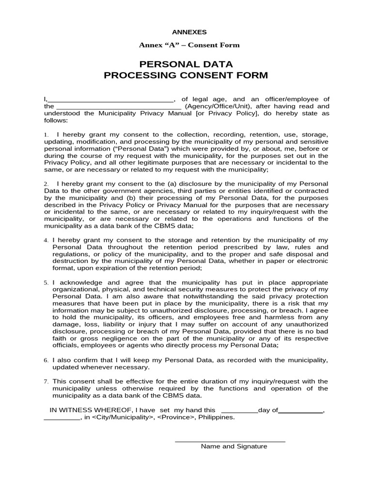 Sample Annexes - Data Privacy Manual | PDF | Privacy | Identity Document