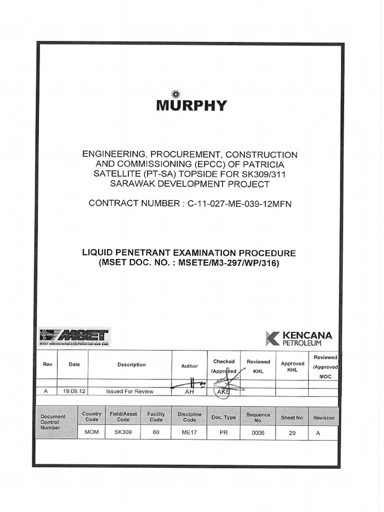 Mom Sk309 60 Me17 PR 0006 29 A Liquid Penetrant Examination Procedure | PDF