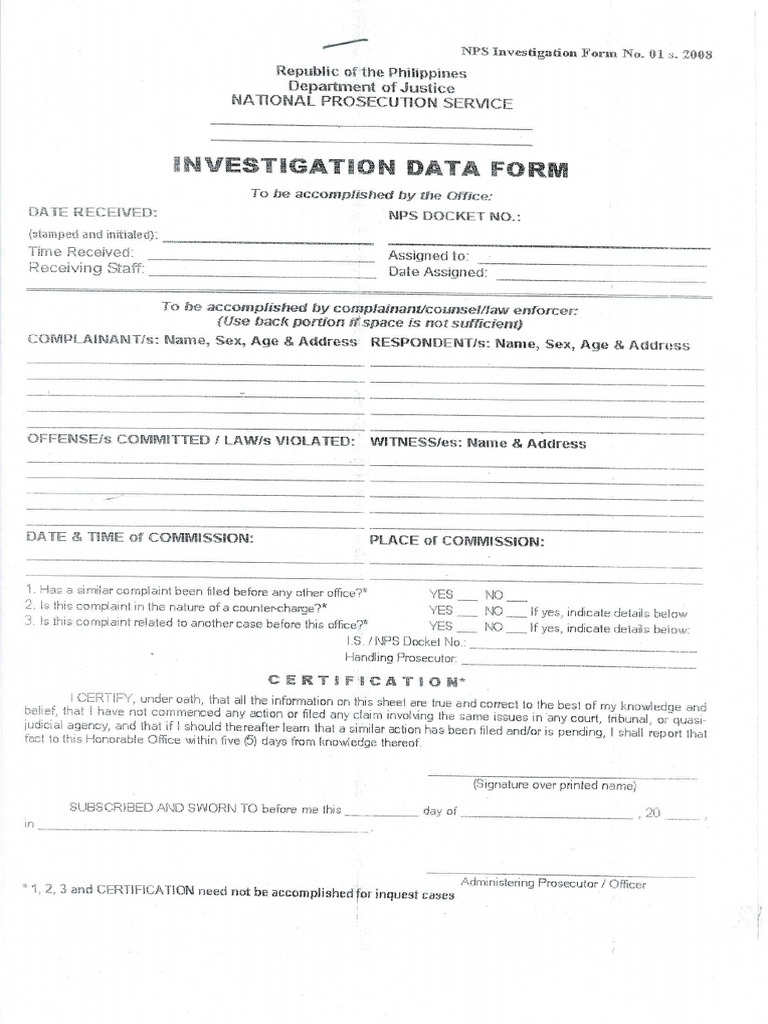 Investigation Data Form | PDF