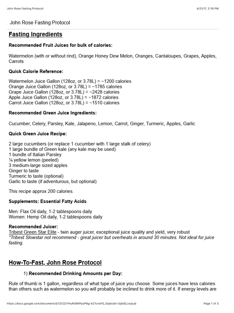 John Rose Fasting Protocol Guide | PDF | Juice | Diet & Nutrition