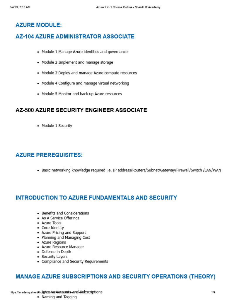 Azure 2 in 1 Course Outline | PDF | Computer Network | Microsoft Azure