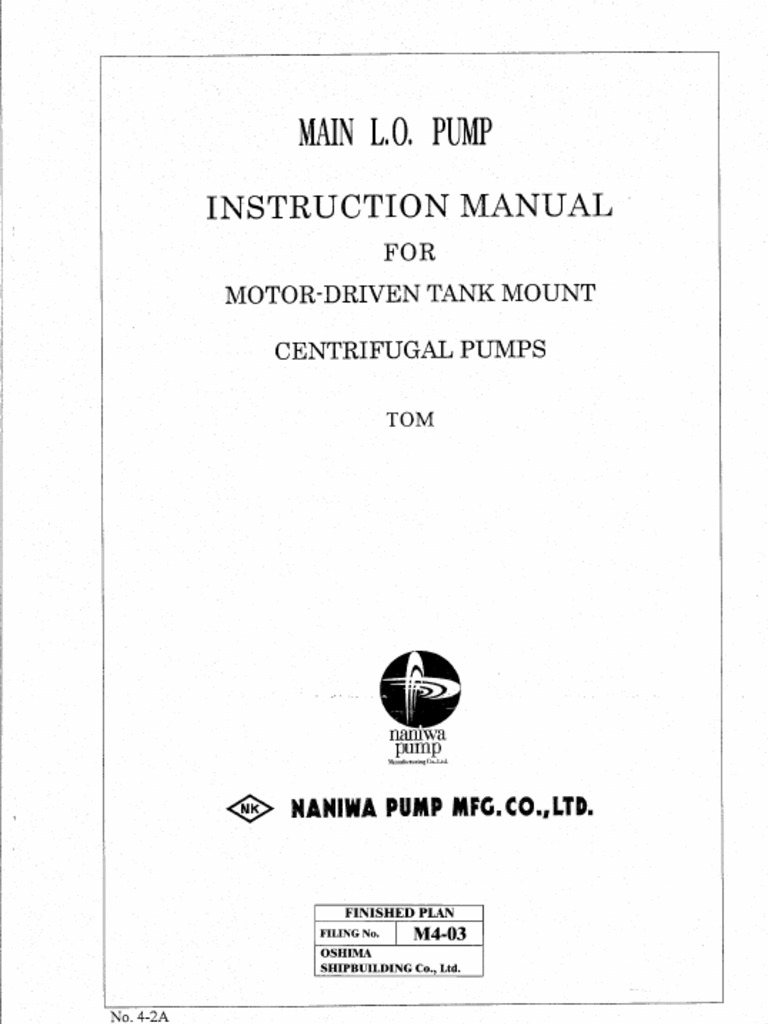M4-03 Instruction Manual For Tank Mount Centrifugal Pump (Main L.O. Pump) | PDF
