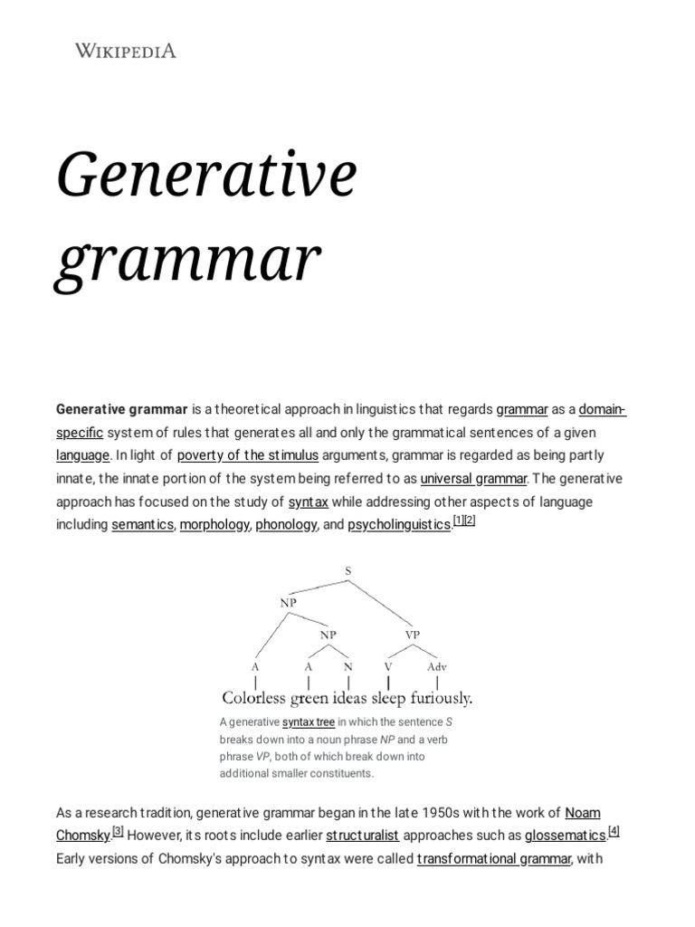 Generative Grammar - Wikipedia | PDF | Syntax | Human Communication