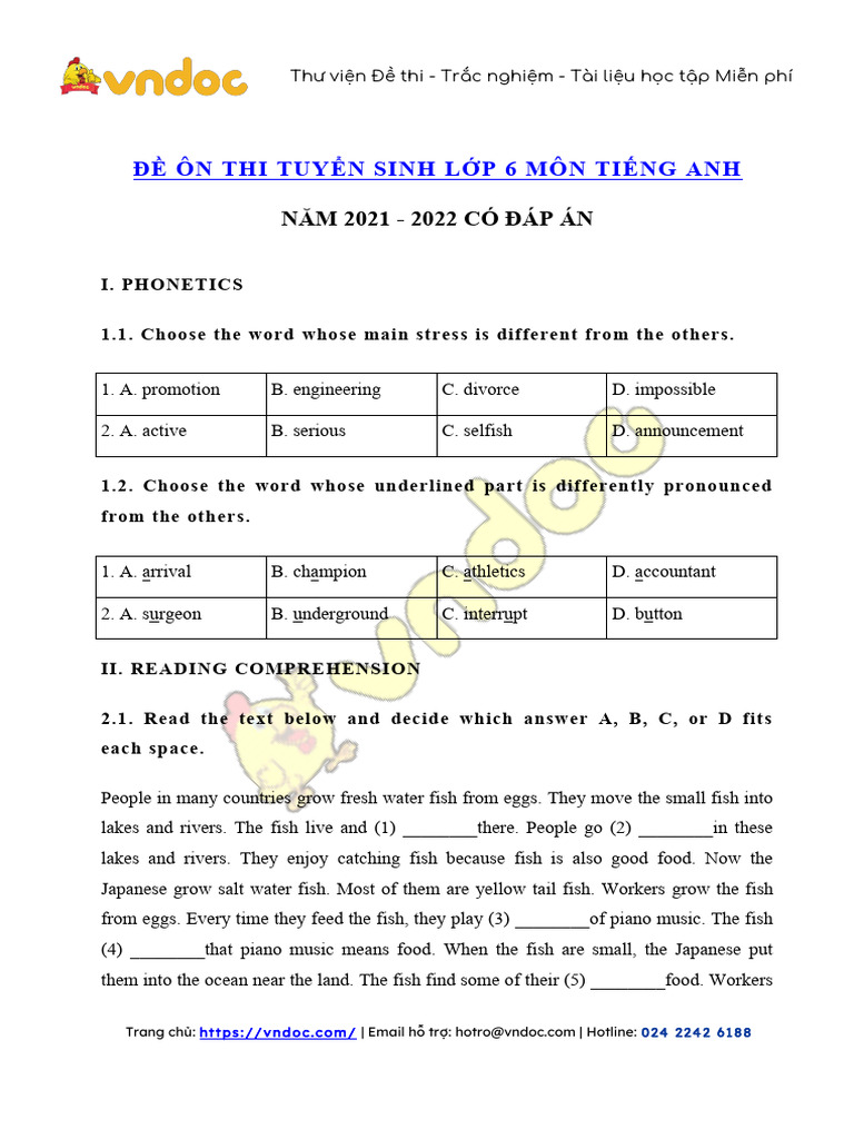 De Luyen Thi Tieng Anh Vao Lop 6 Truong THPT Chuyen Ha Noi Amsterdam | PDF