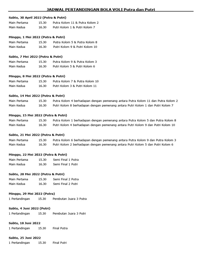 Voli - Jadwal, Ketentuan, Skema-1 | PDF
