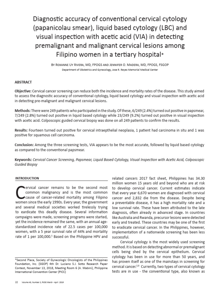 Diagnostic Accuracy of Conventional Cervical Cytology Liquid Based ...
