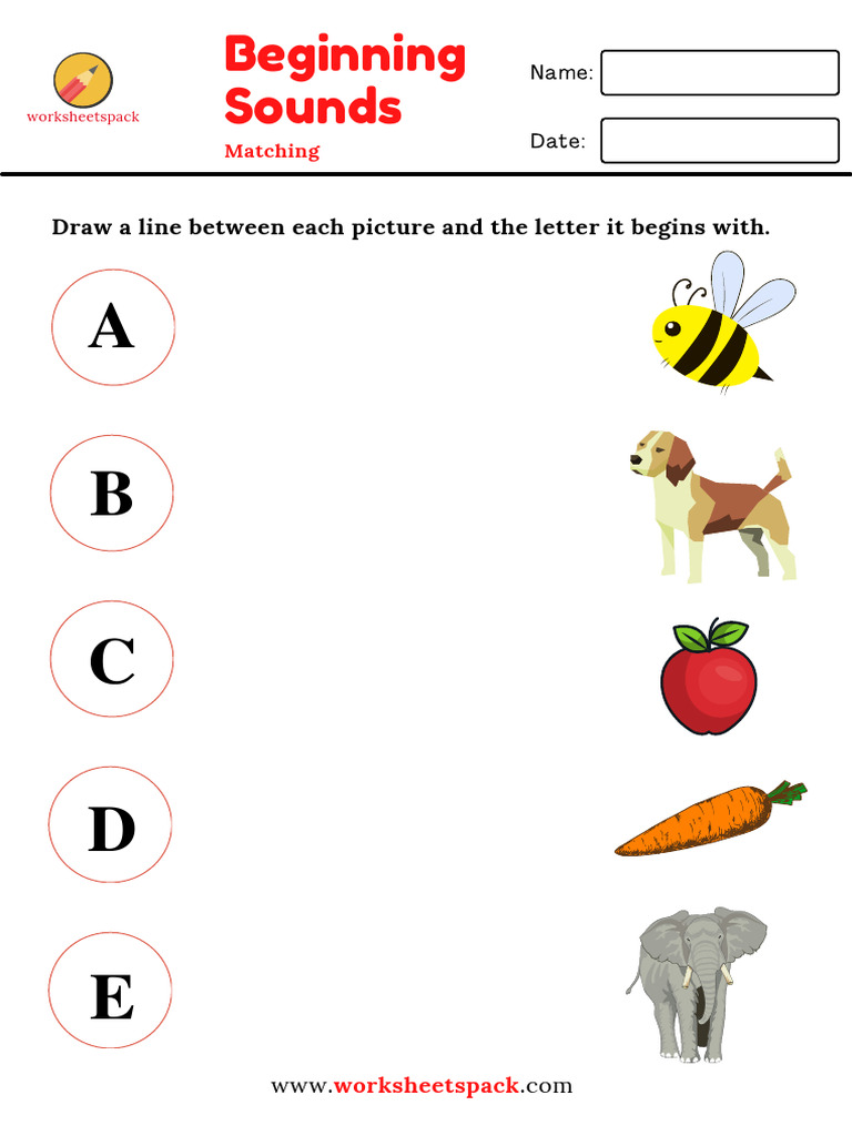 Beginning Sounds Matching Worksheets Pack | PDF
