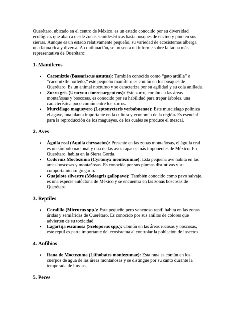 Fauna Diversa de Querétaro: Especies Clave | PDF | Zoología