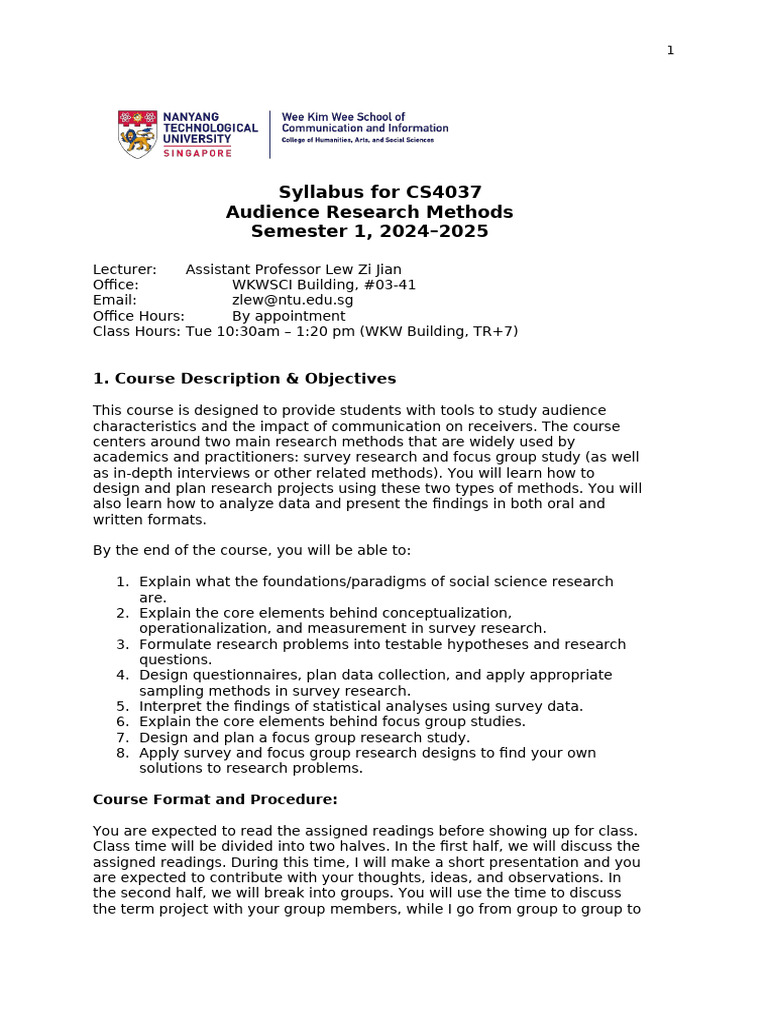 CS4037 Syllabus S1 24-25 | PDF | Survey Methodology | Academic Dishonesty