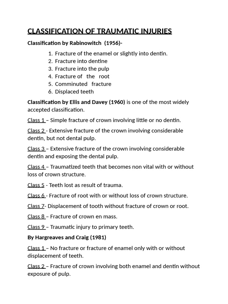 Classification of Traumatic Injuries1 | PDF | Human Tooth | Tooth Enamel