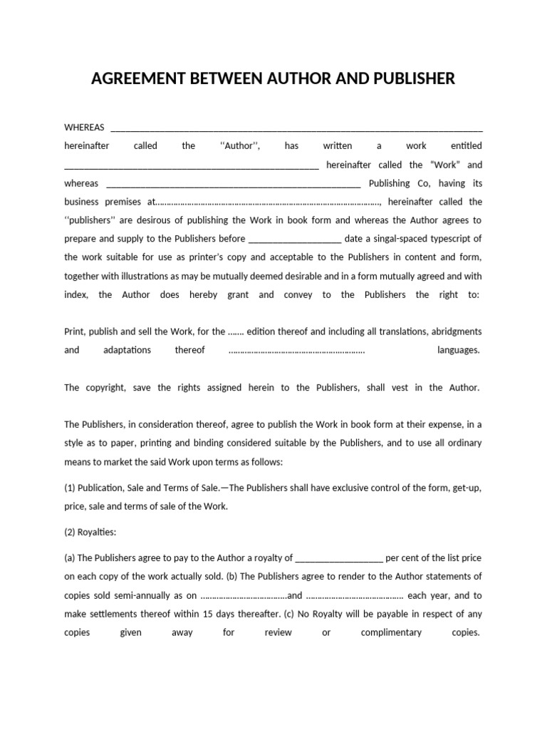 Agreement Between Author and Publisher | PDF | Copyright | Royalty Payment