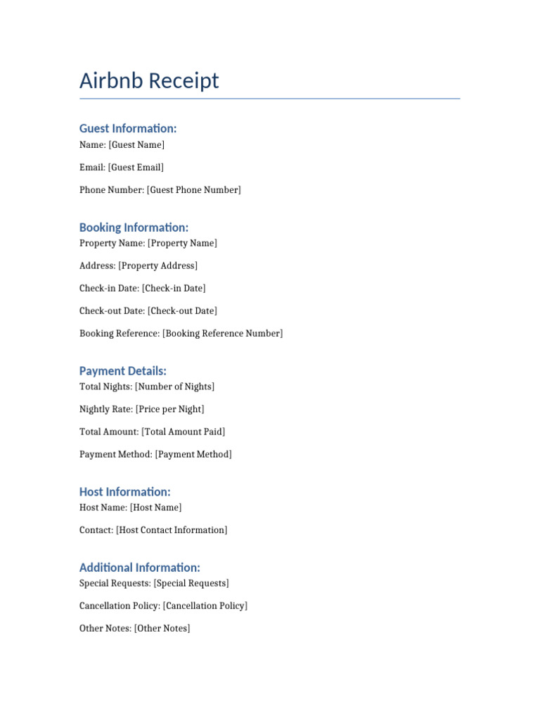 Airbnb Receipt Template | PDF
