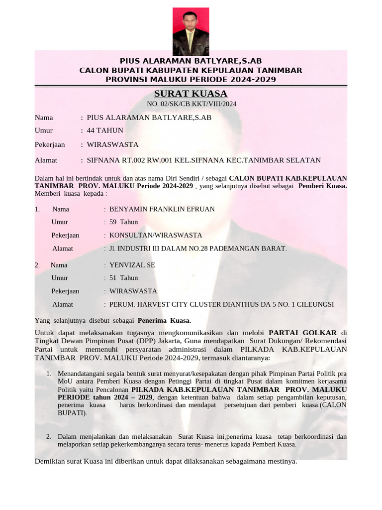 Surat Kuasa Golkar Tanimbar | PDF