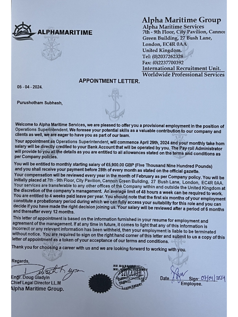 Appointment Letter | PDF