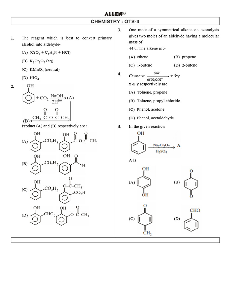 Chemistry (OTS-3) Paper | PDF | Ether | Chemical Reactions